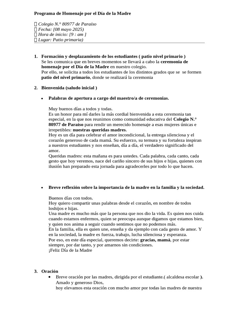 Programa para Homenaje Al Dia de La Madre | PDF | Amor