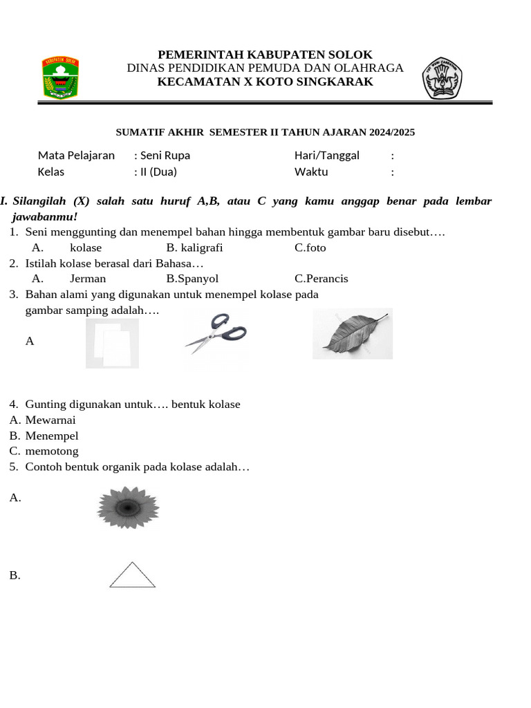 Soal Sas Seni Rupa SMT 2 Kelas 2 | PDF