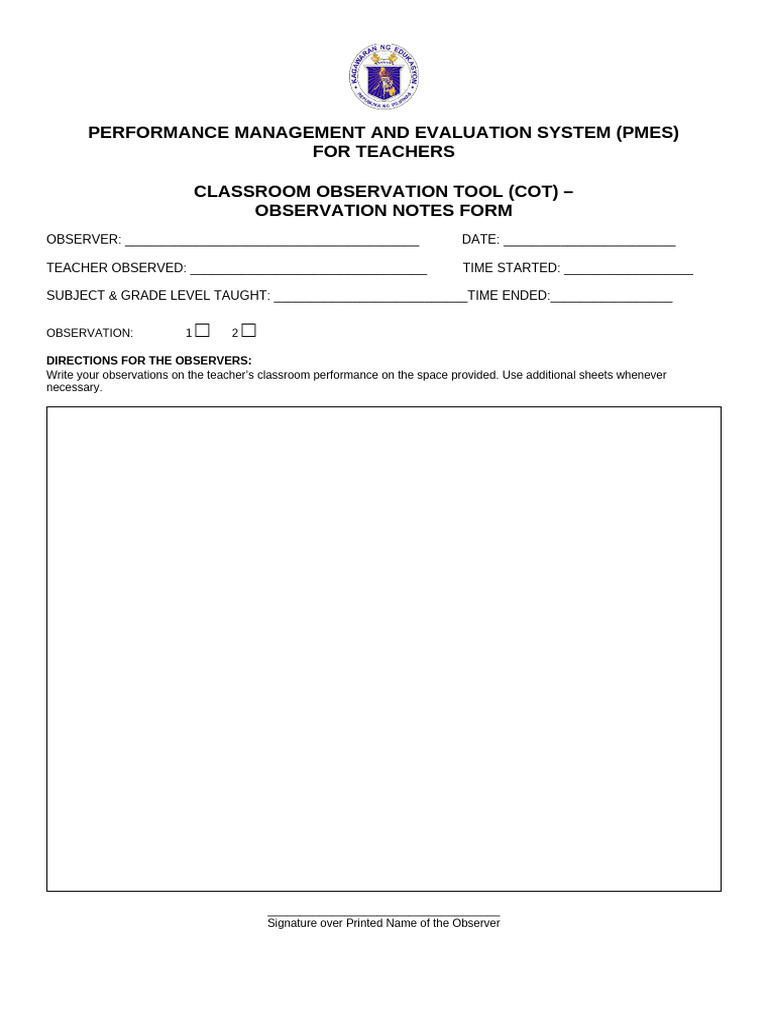 Teacher Classroom Observation Tool | PDF