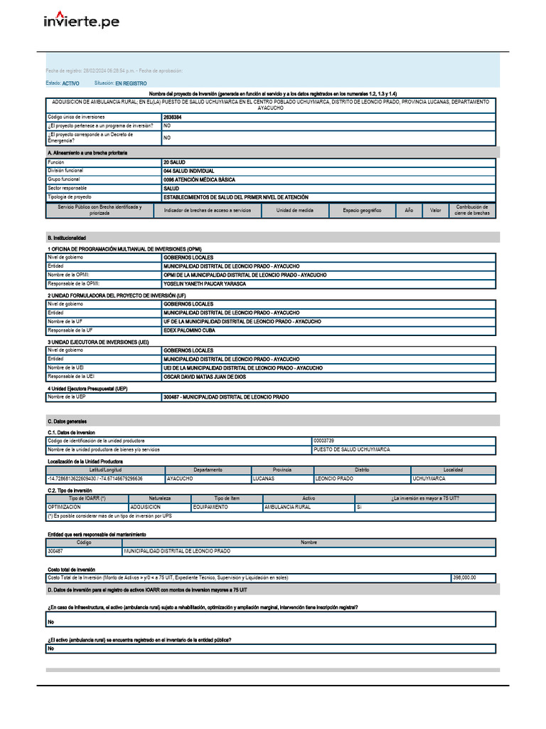 Formato 7c Ambulancia Uchuymarca Leoncio Prado | PDF