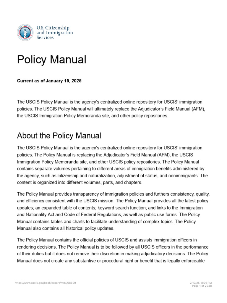 USCIS Immigration Policy Manual Overview | PDF | United States ...