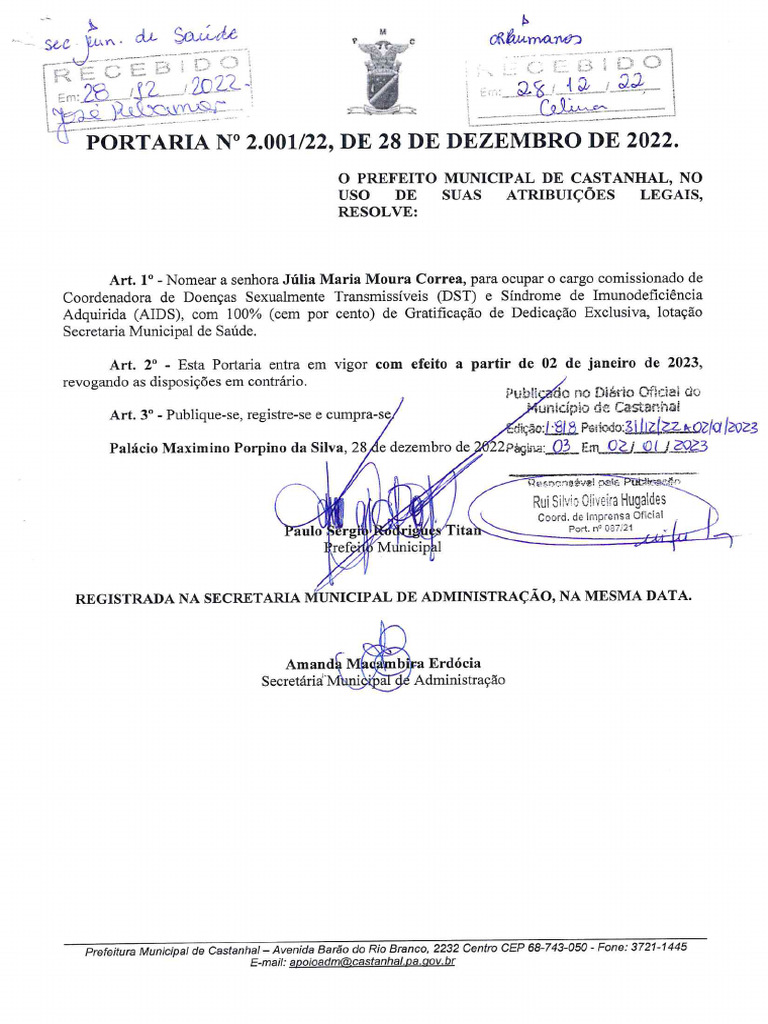 PORT. #2.001.22 - Júlia Maria Moura Correa - NOMEA - Coord - SESMA | PDF