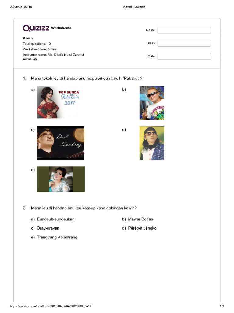 Kawih - Quizizz | PDF