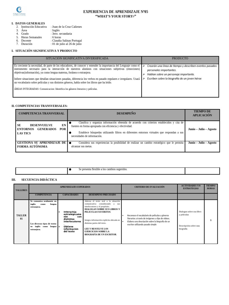Unidad de Aprendizaje 3ero - Julio - 2024 | PDF | Idioma en Inglés | Comprensión lectora