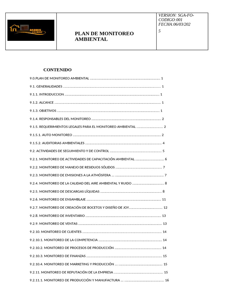 Plan de Monitoreo Ambiental | PDF | Marketing | Auditoría