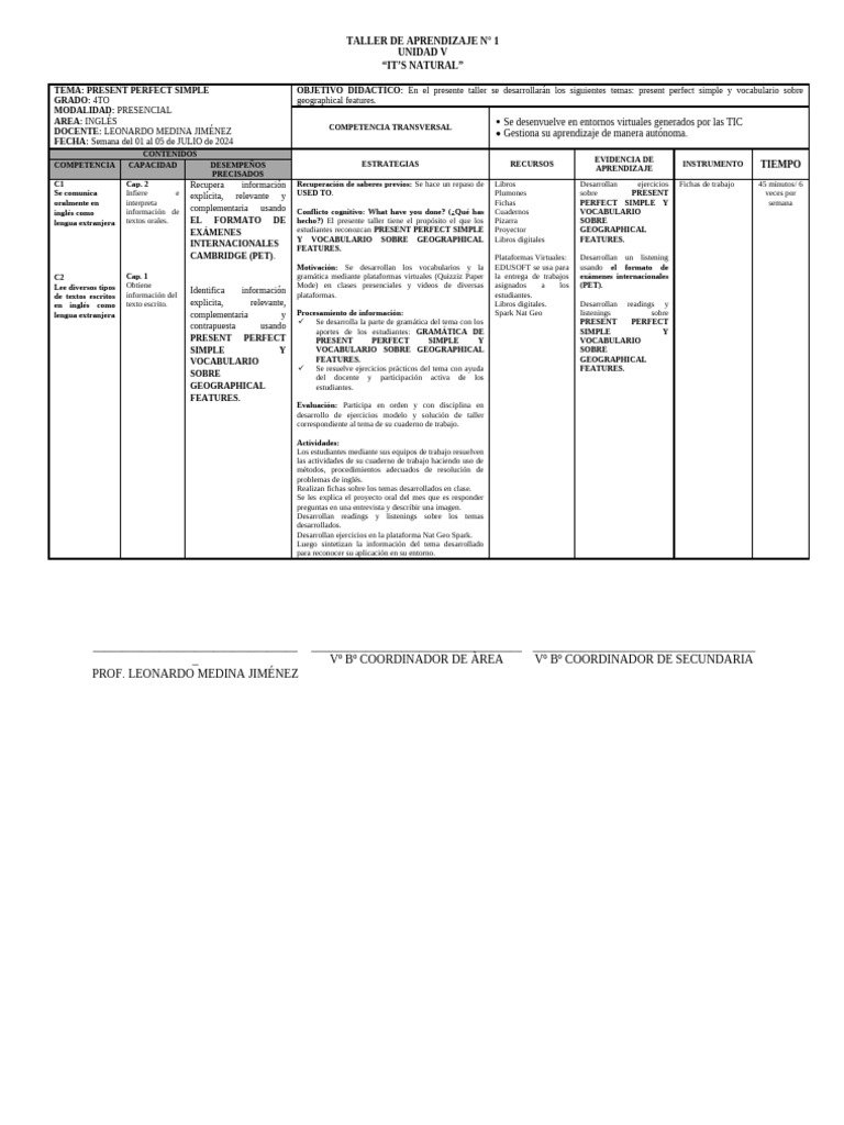 TA 4sec U5 - 2024 | PDF | Aprendizaje | Léxico