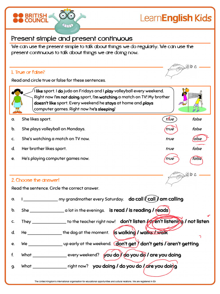 Grammar Practice Present Simple and Present Continuous Worksheet | PDF ...