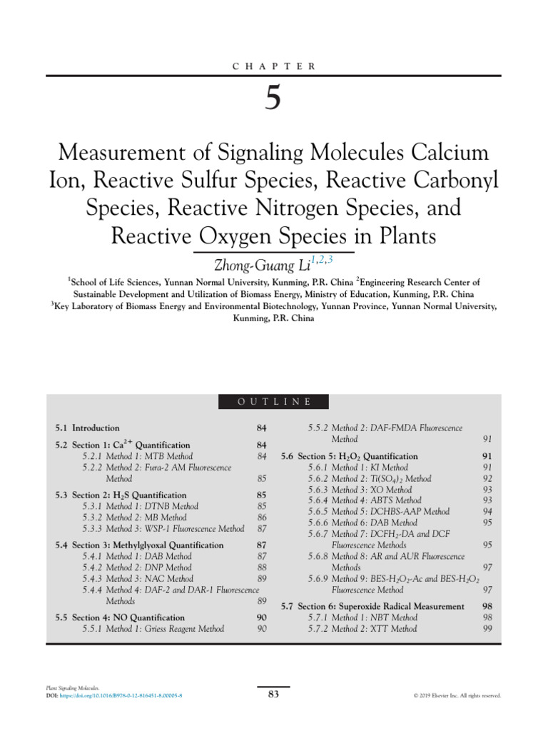 Chapter 5, Measurement of Signaling Molecules Calcium Ion, Reactive ...