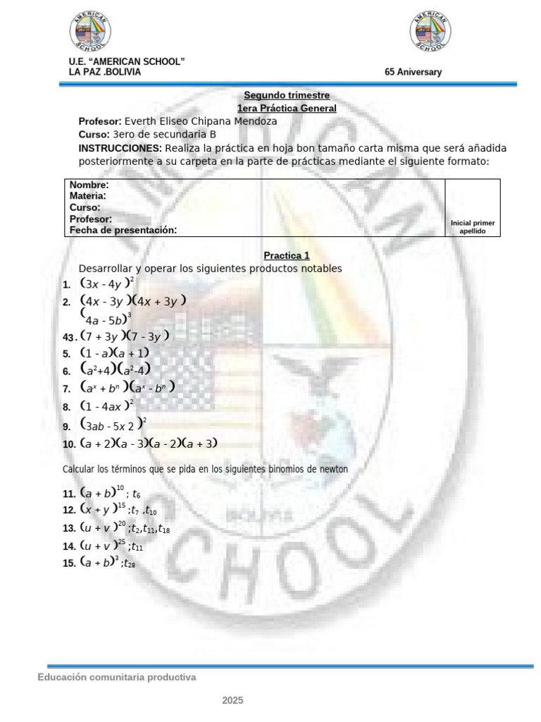 Practica 1 3ro de Secundaria B 2do Trimestre | PDF
