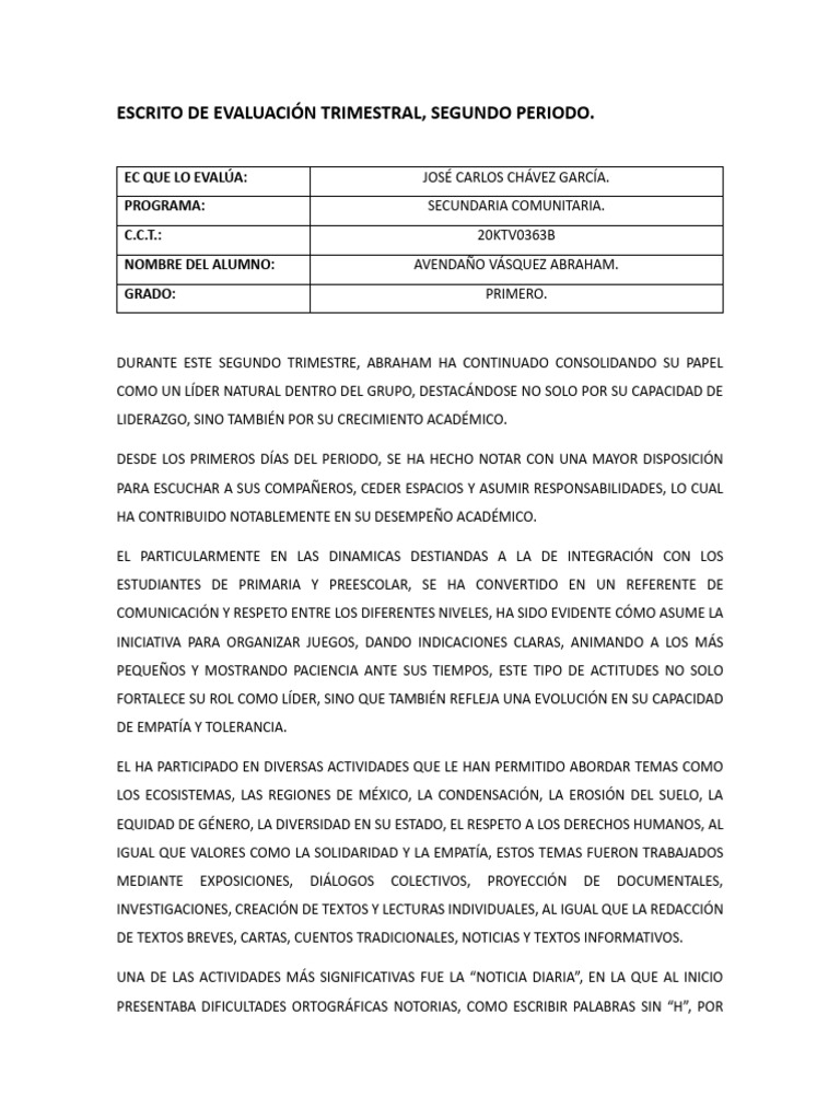 Ejemplo Reporte de Evaluacón | PDF | Pensamiento