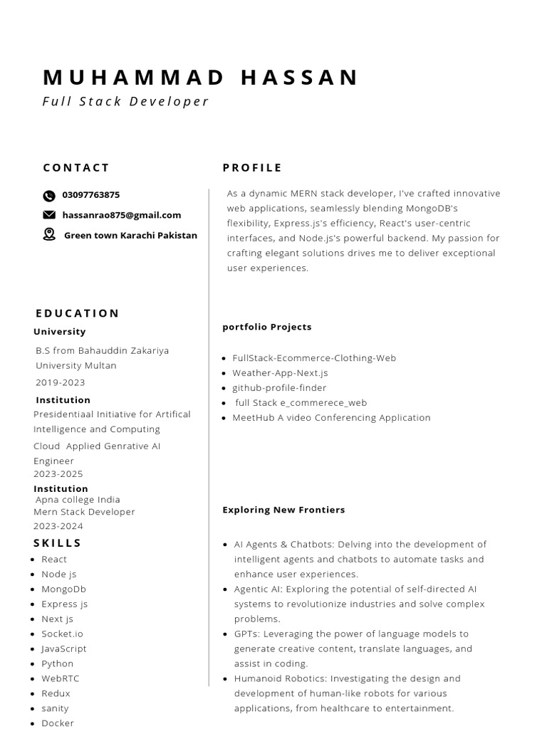 Muhammad Hassan Web Developer Cv | PDF