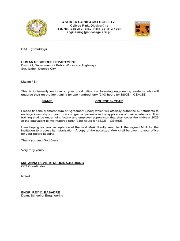 Endorsment Letter Sample | PDF