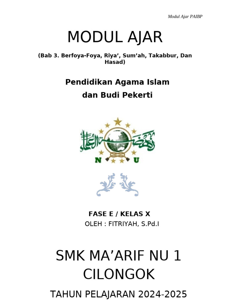 BAB 3 Akhlak - Larangan Berfoya-Foya, Riya' Sum'ah Hasad | PDF