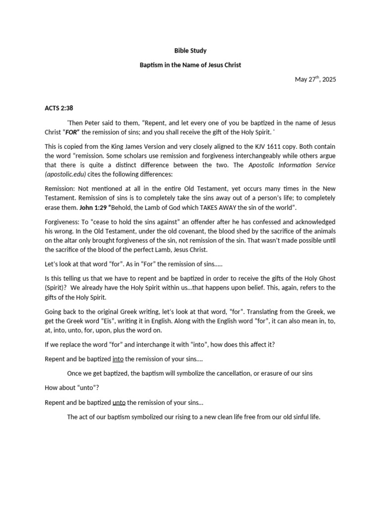 Bible Study Baptism in Jesus Name | PDF | Baptism | Jesus