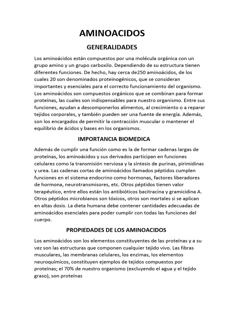 Bioquimica 1 | PDF | Aminoácidos | Proteínas
