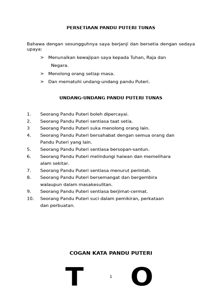 Persetiaan Pandu Puteri Tunas | PDF