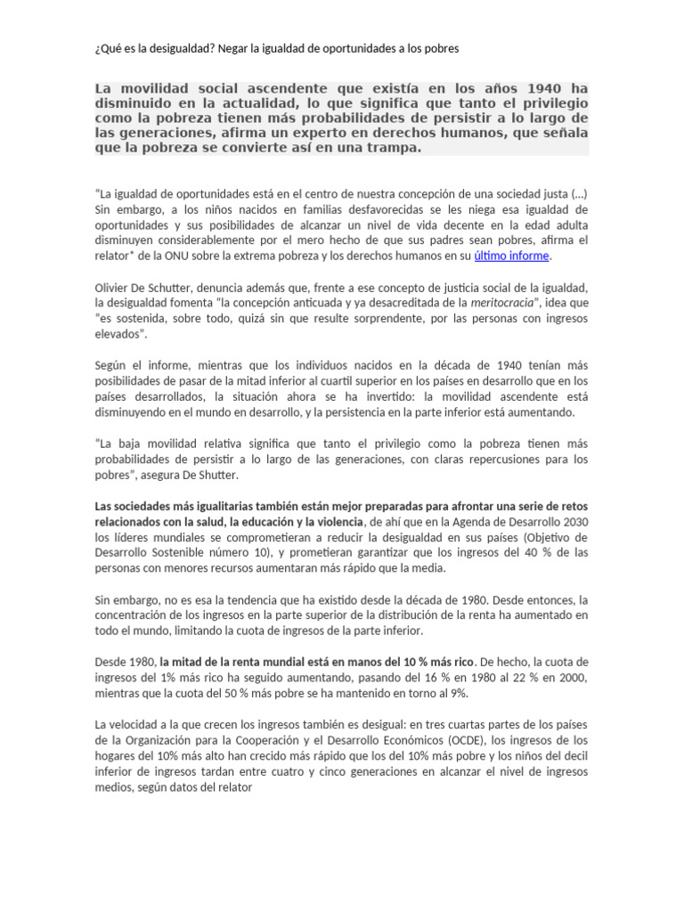 Articulo de Desigualdad y Cuestionario | PDF | Desigualdad social ...