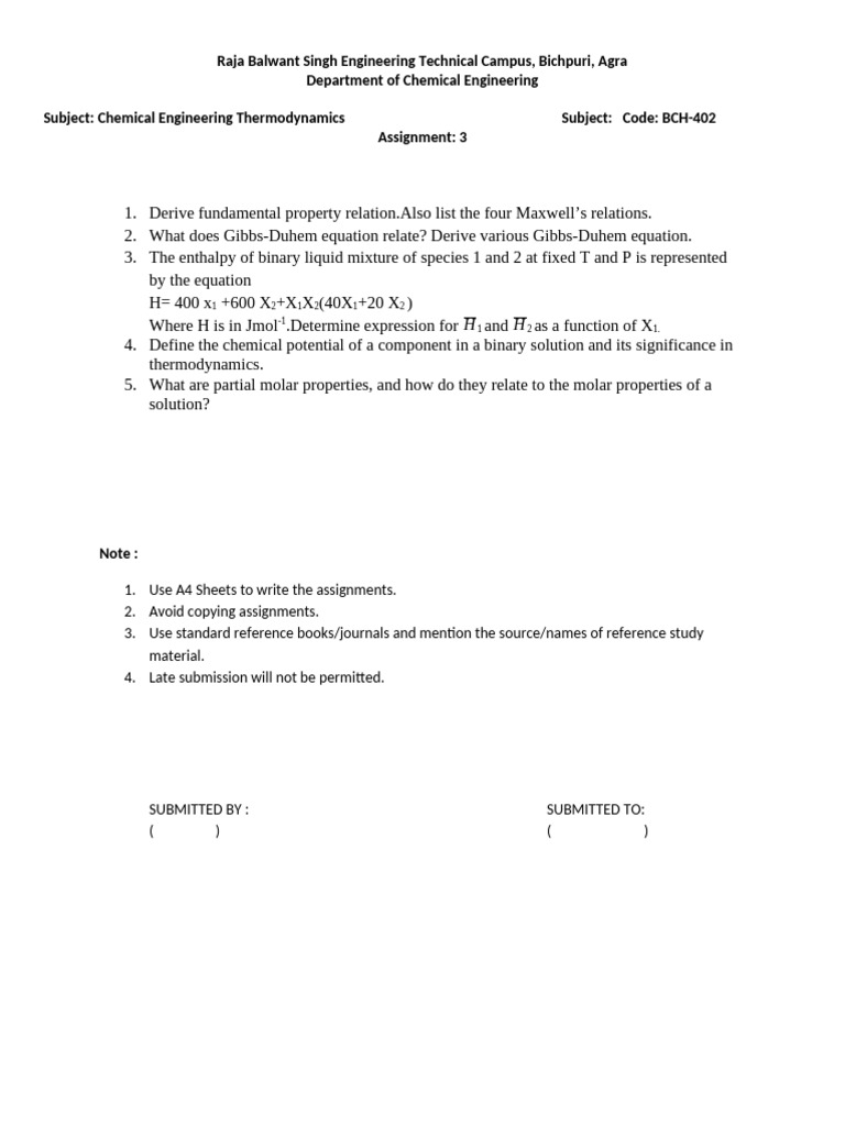 Thermo Assignment 3 | PDF