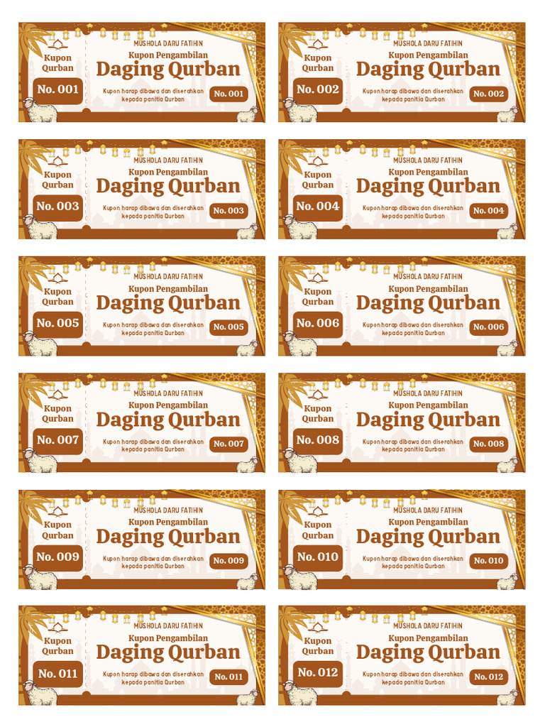 Cokelat Dan Krem Ilustratif Modern Kupon Daging Qurban A4 Document | PDF