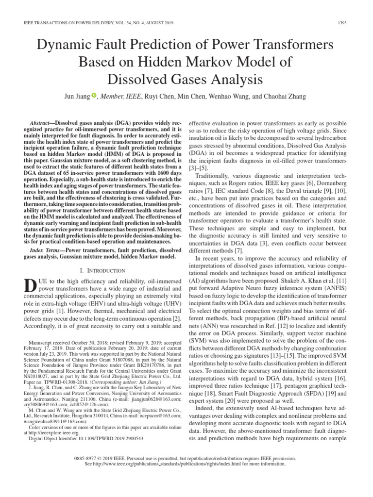 Dynamic Fault Prediction of Power Transformers Based On Hidden Markov Model of Dissolved Gases ...