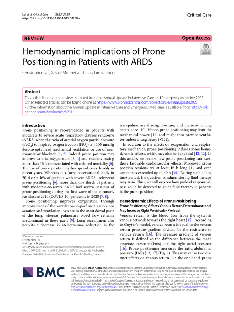 Hemodynamic Implications of Prone Positioning in Patients With ARDS ...