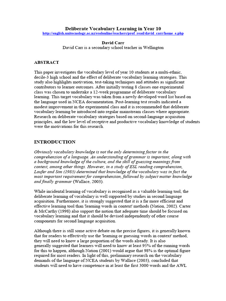Deliberate Vocabulary Learning in Year 10 | PDF | Vocabulary | Learning