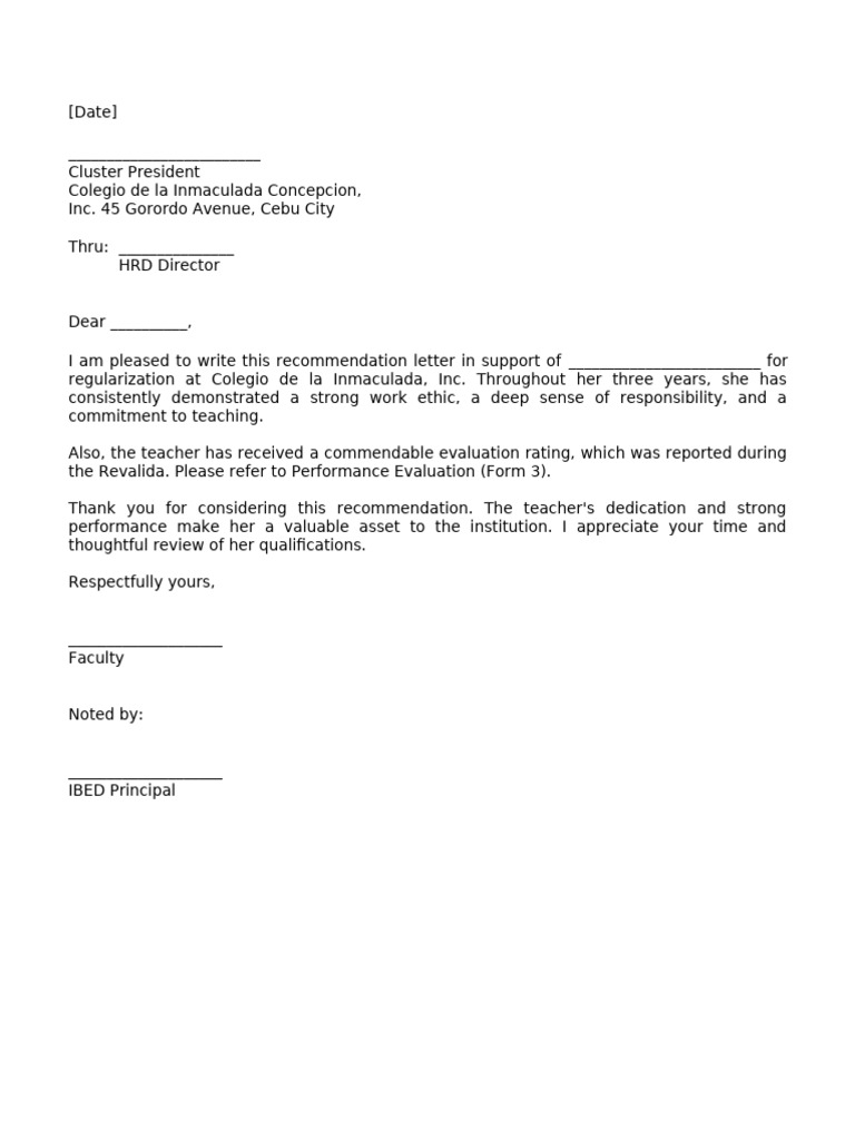 Recommendation Letter for Teacher Regularization | PDF