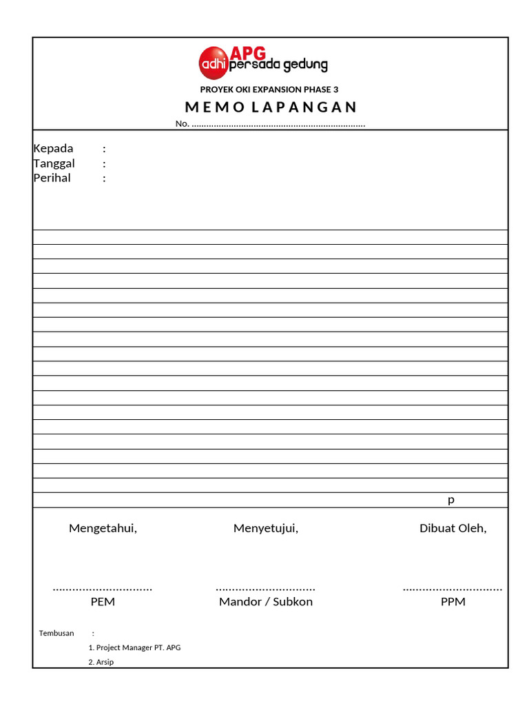 Memo Lapangan Proyek Oki Expansion | PDF