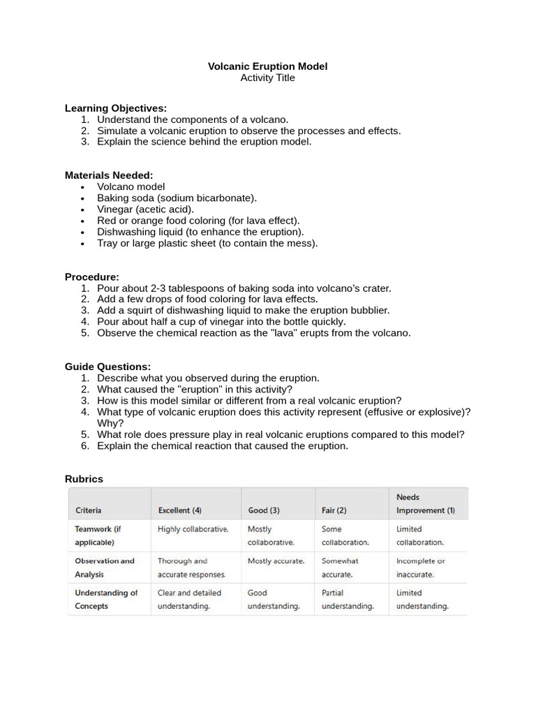 Volcano Eruption Simulation Guide | PDF | Sodium Bicarbonate | Volcano