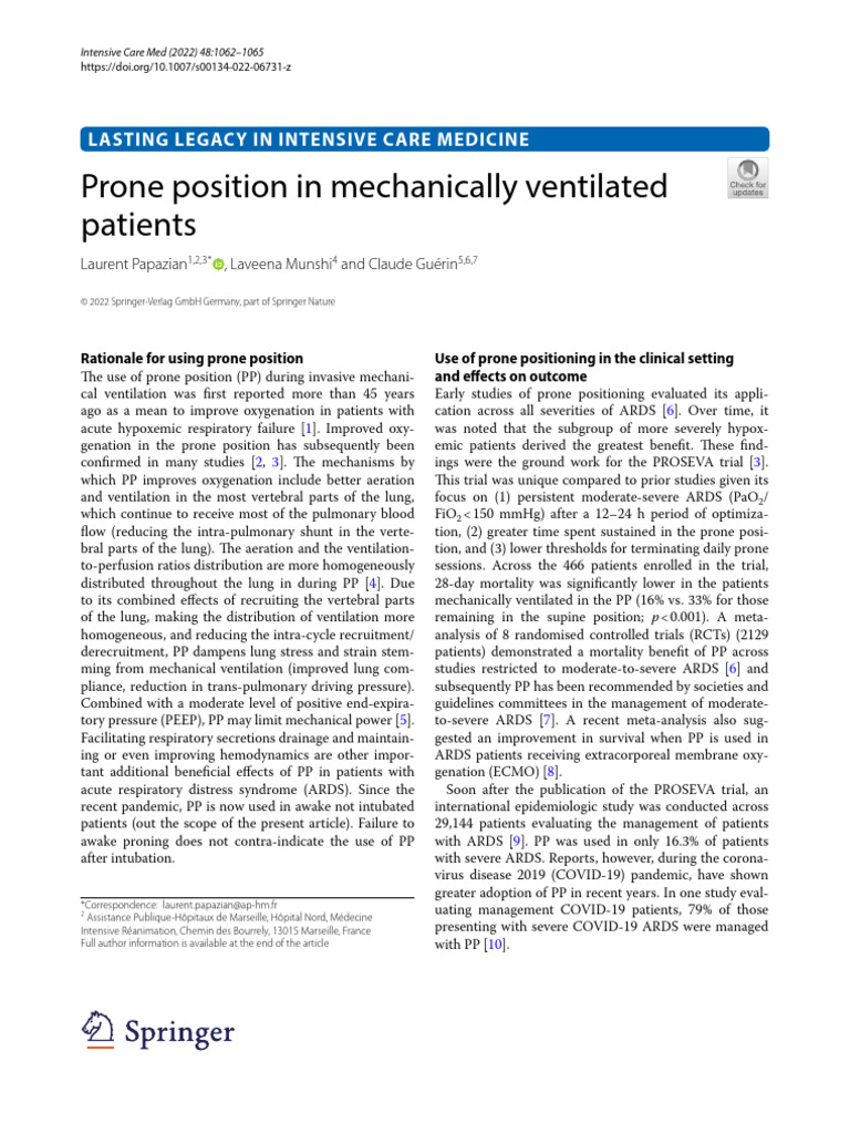 Prone Position in Mechanically Ventilated Patients 2022 | PDF ...