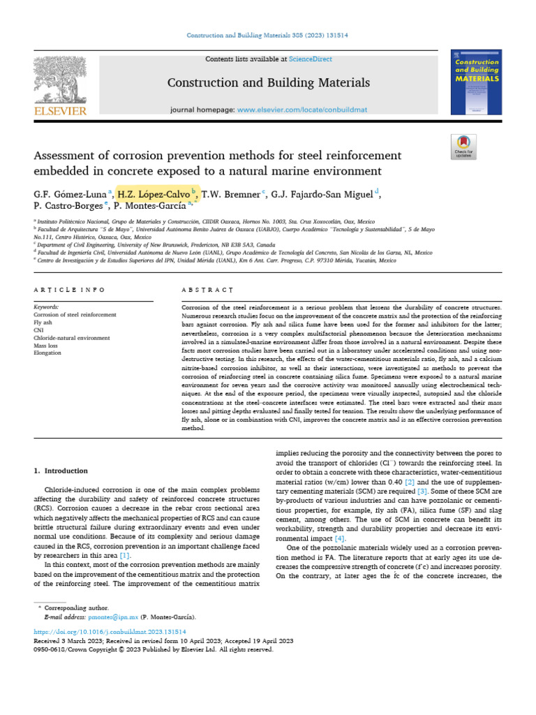 Assesment of Corrosion Prevention Methods C&BM 2023 | PDF | Concrete ...