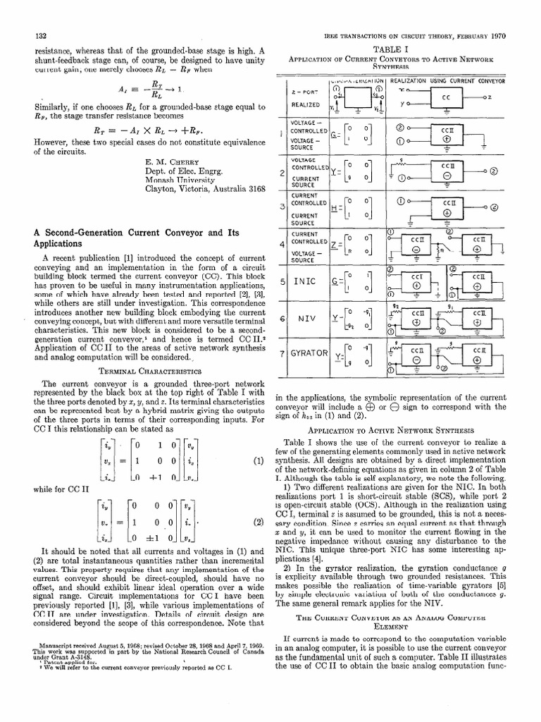 Second-Generation Current Conveyor and Applications | PDF | Electronic Circuits | Electromagnetism