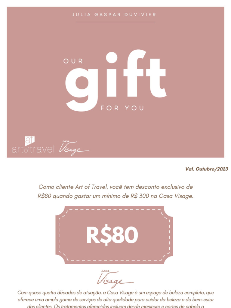 Modelo Gift Voucher Casa Visage (Com Nome) - Clientes Art of Travel | PDF