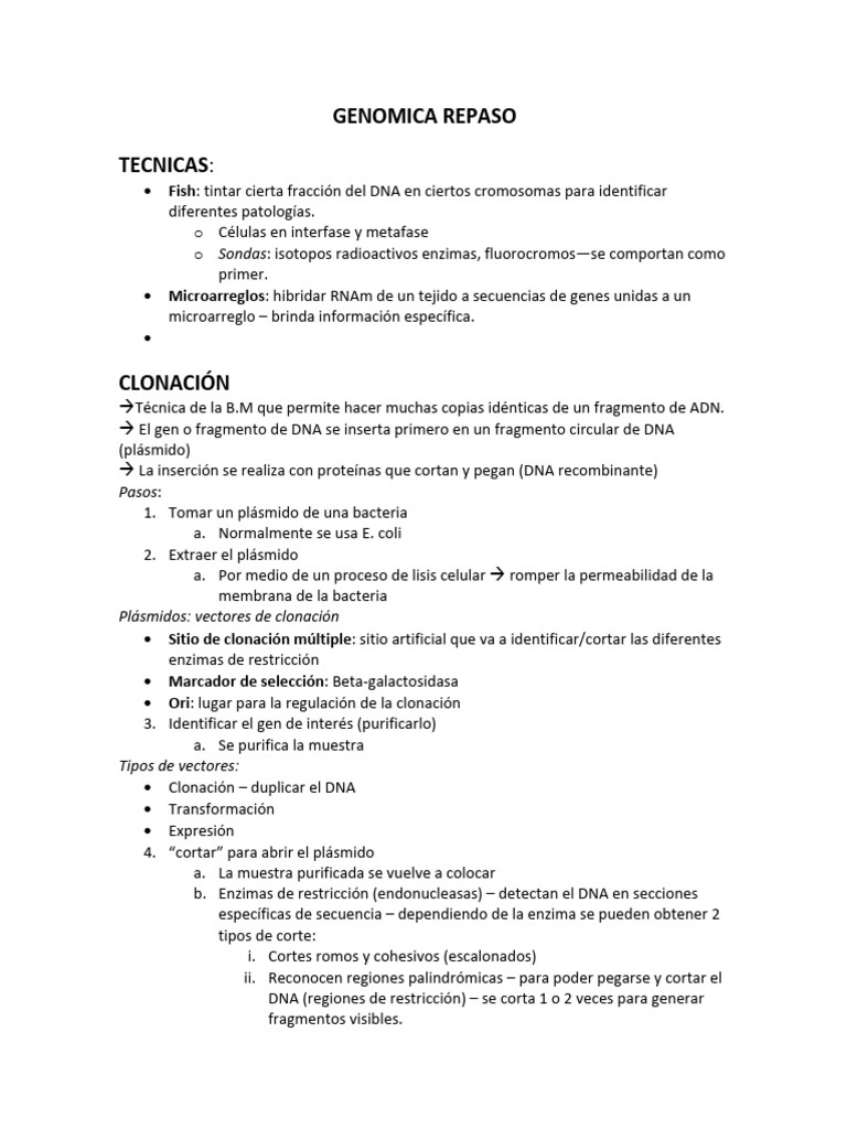 Genomica Repaso | PDF | Plásmido | Adn