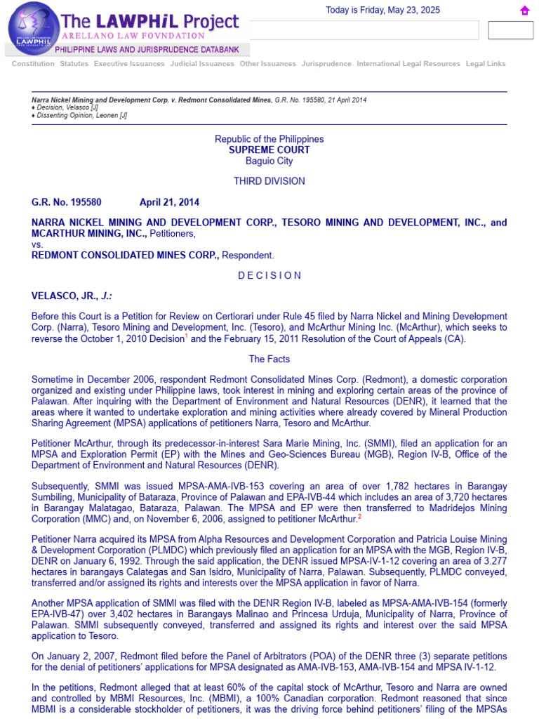 Narra Nickel Mining Case Summary | PDF | Mootness | Appeal