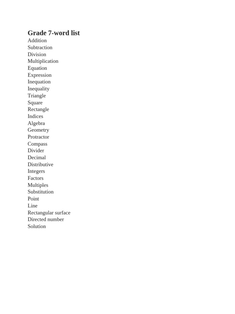 Grade 7 and 8 Word List | PDF