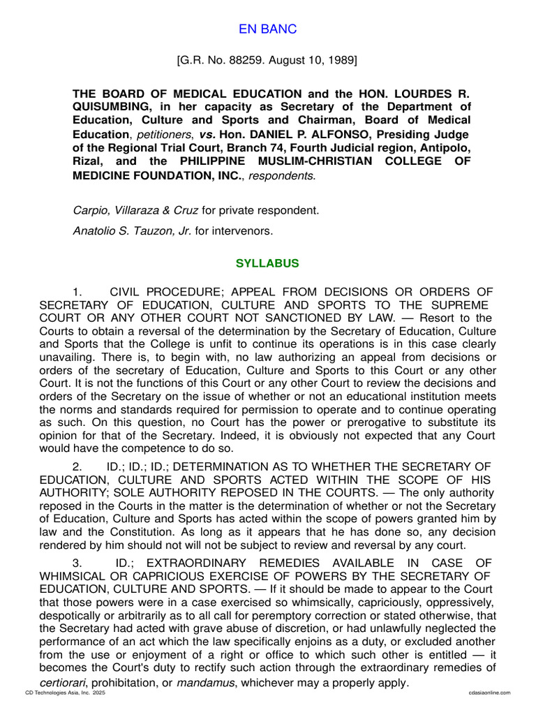Board of Medical Education v. Alfonso | PDF | Injunction | Judgment (Law)