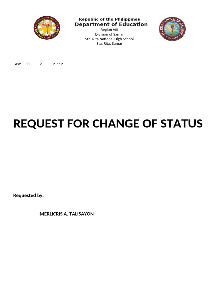 Status Change Request for Sta. Rita High | PDF