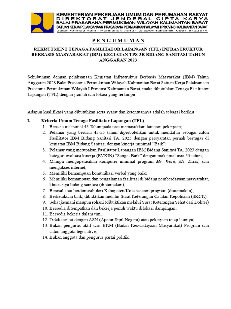 Surat Rekrutmen TFL TPS-3R Ta. 2023 | PDF