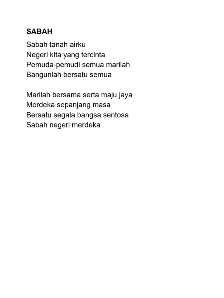 Lirik Lagu Sabah Tanah Airku | PDF