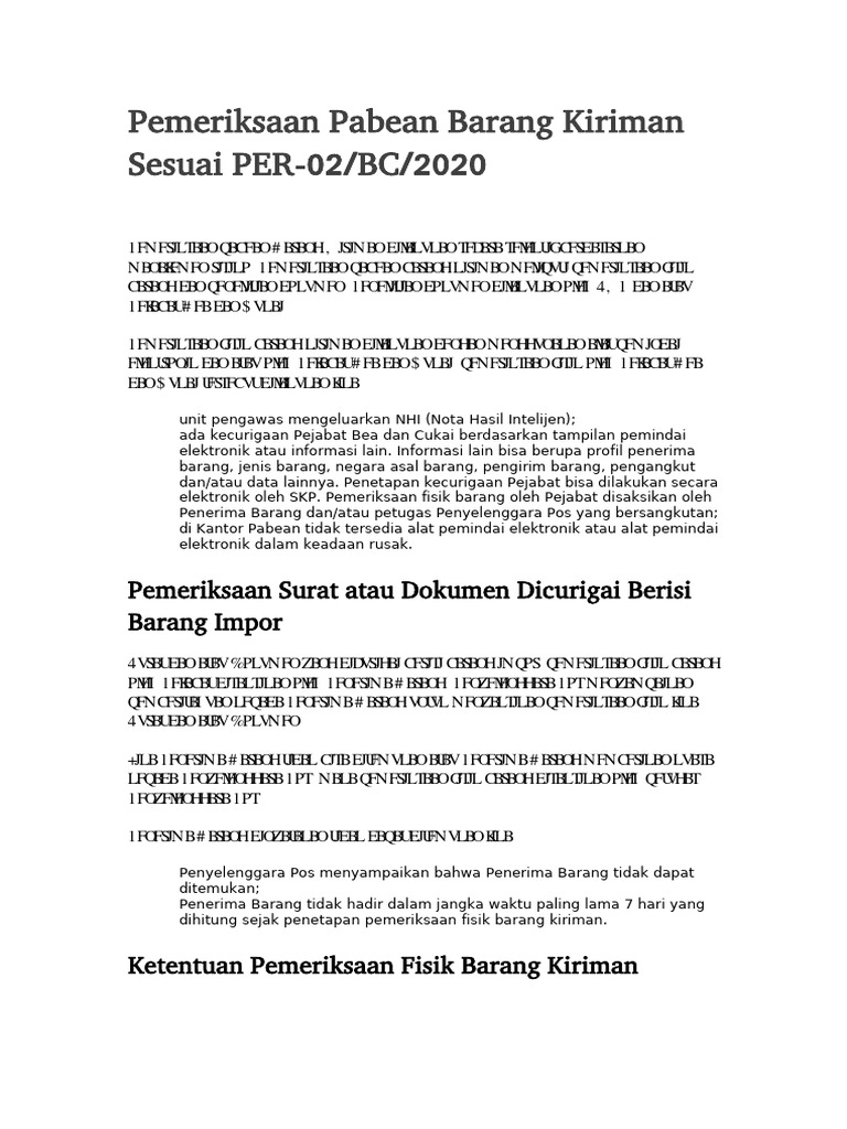 Pemeriksaan Pabean Barang Kiriman Sesuai PER-02 BC 2020 | PDF