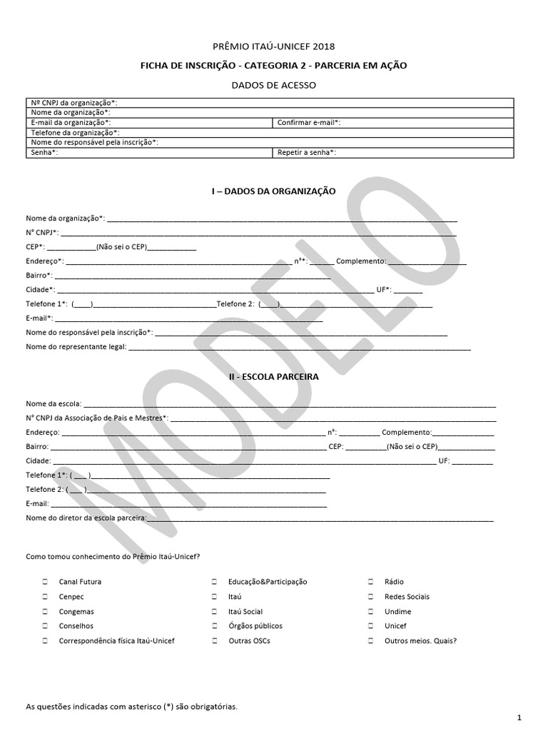 Ficha de Inscricao Categoria 2 Modelo | PDF | Adolescência | Exclusão social