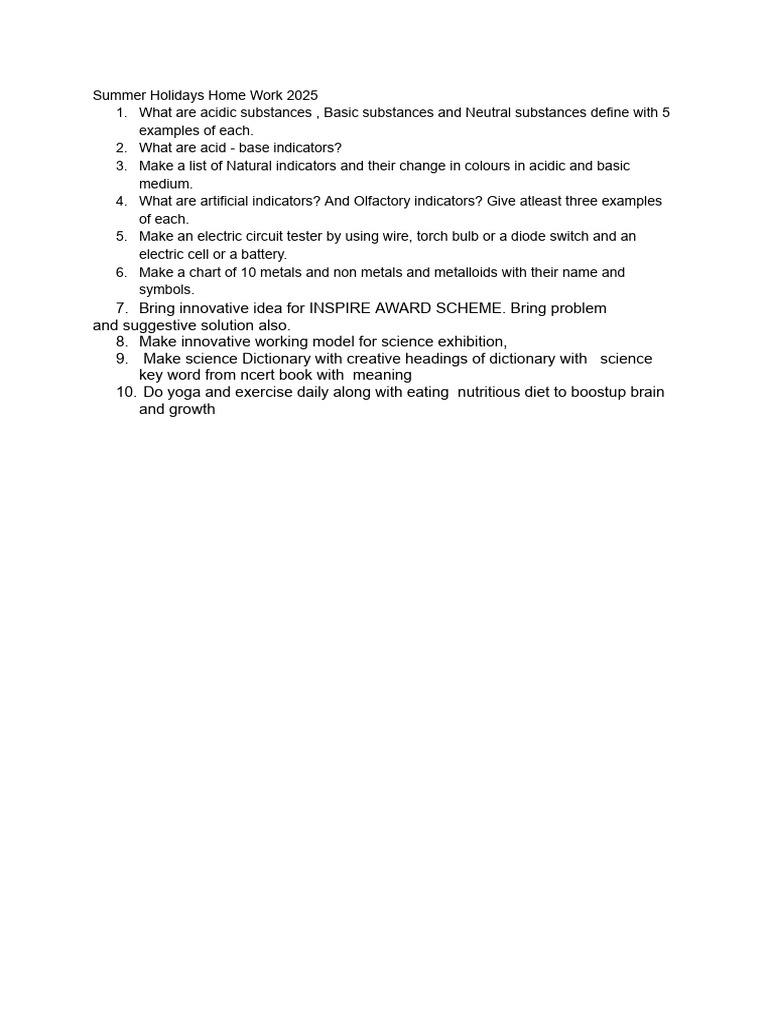 Vii Science Holiday Homework | PDF
