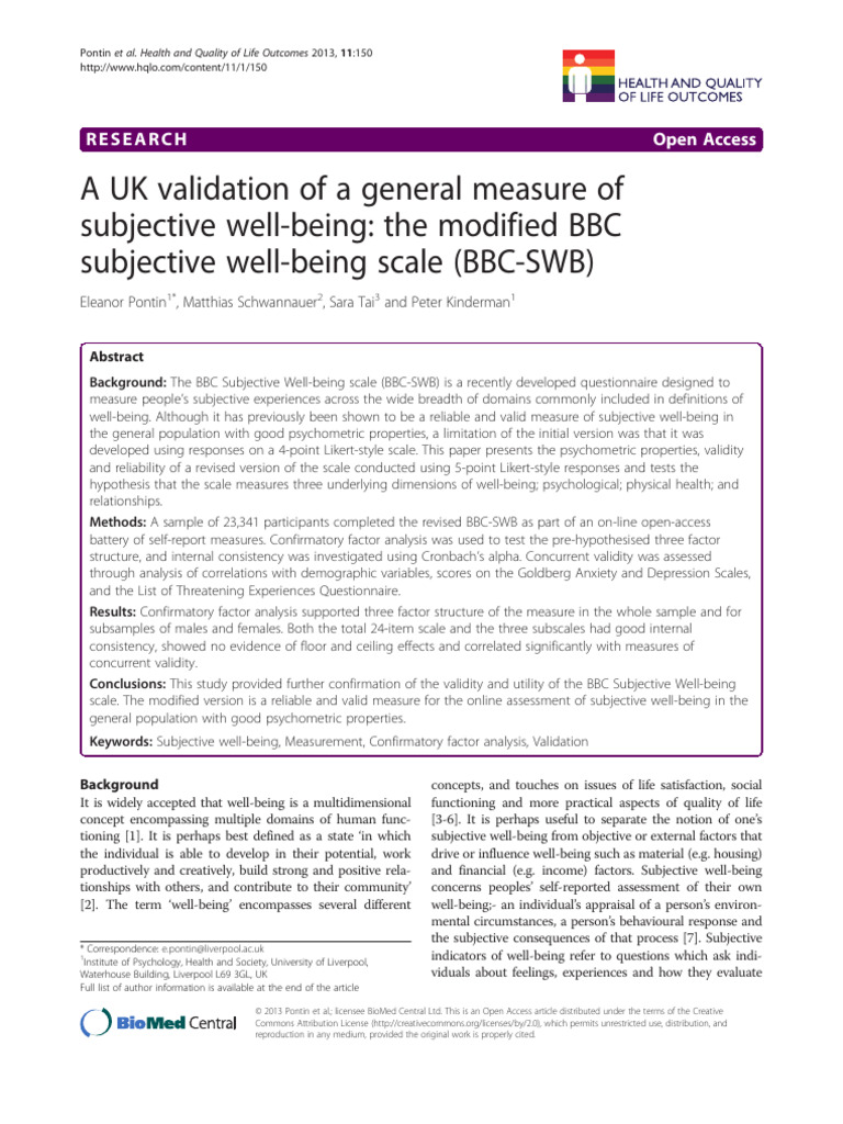 Subjective Wellbeing Scale | PDF | Well Being | Validity (Statistics)