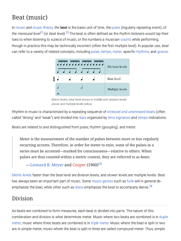 Beat (Music) - Wikipedia | PDF | Musical Forms | Elements Of Music