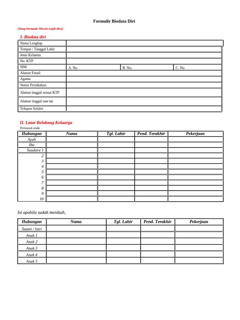 Formulir Biodata Diri | PDF