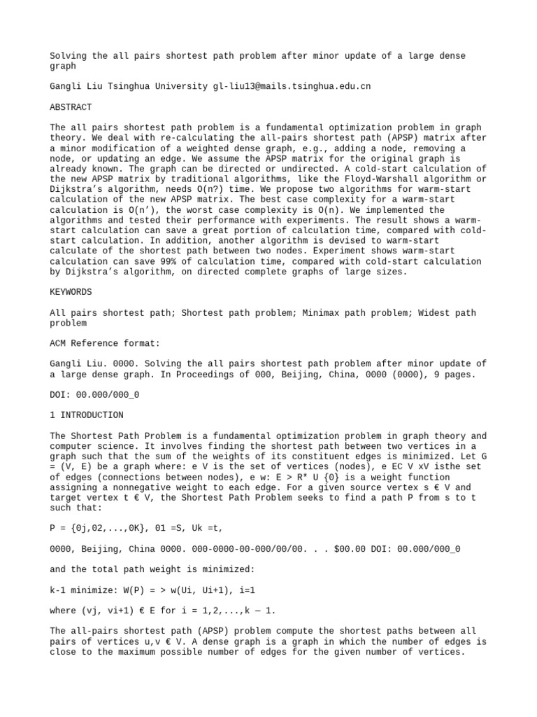 Solving the all pairs shortest path problem after minor update of a ...