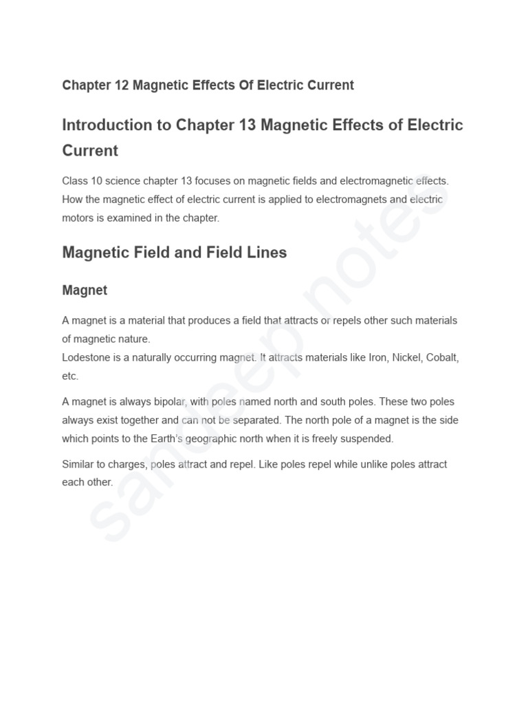 Chapter 12 Magnetic Effects of Electric Current | PDF | Electromagnetic Induction | Magnetic Field