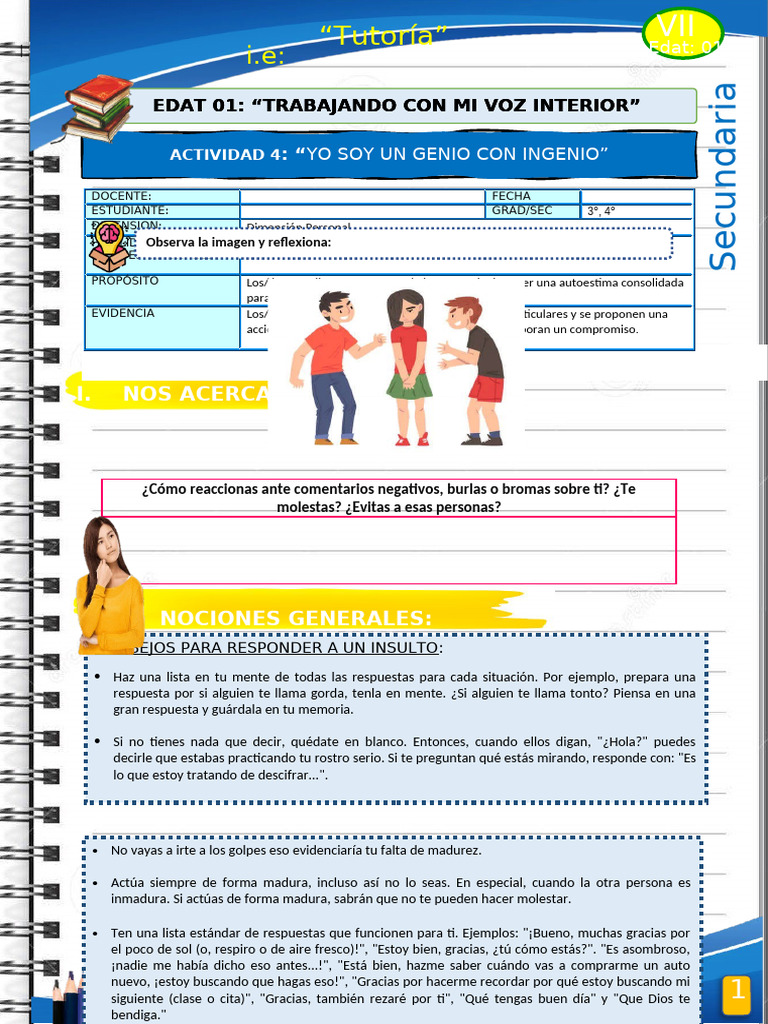 Ficha de Actividad S4 (U1) Ciclo VII (3°4°) - TUTORÍA | PDF