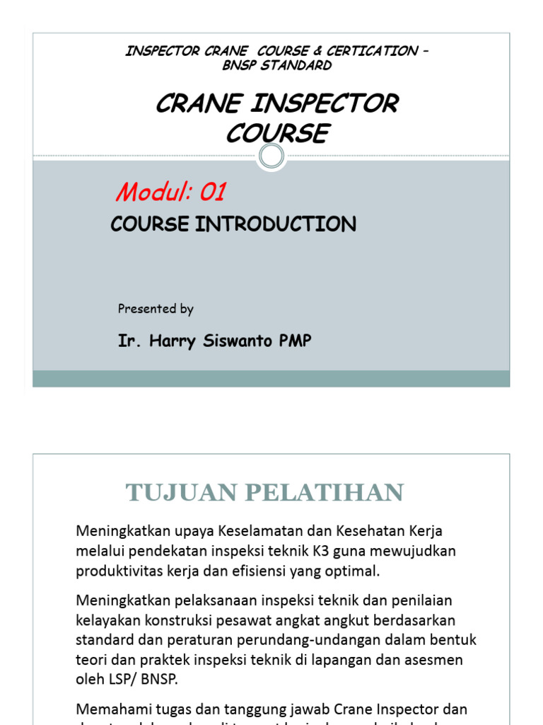 M01 - Introduction To Crane Inspector Course (HS) | PDF